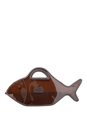 Staud STAUD 'Cleo' Fish-Shaped PVC And Leather Tote Brown
