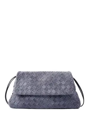 Bottega Veneta Bottega Veneta Giorno Intrecciato Suede Shoulder Bag Blue