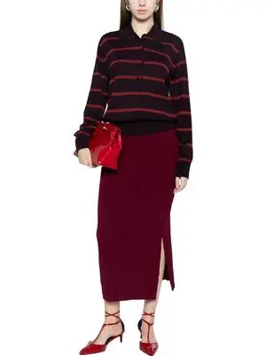 Eric Bompard Ribbed Elasticated Midi Skirt - Red