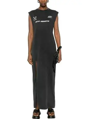Off-White Marble-effect Logo-print Dress - Black