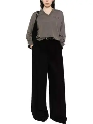 Peserico V-neck Wool Sweater With Pocket Detail - Brown