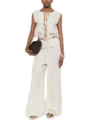 MAURIZIO BRASCHI Lace Detail Wide Leg Trousers - Neutrals