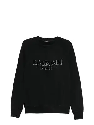Balmain Logo Print Crewneck Sweatshirt - Black