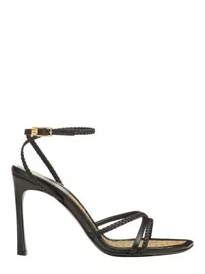 SERGIO ROSSI Braided Strap Square Toe Sandals - Black