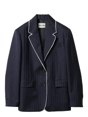 Miu Miu Single-breasted Pinstriped Jacquard Jacket - Navy