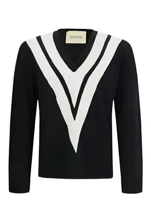 Valentino Garavani V-neck Long-sleeve Sweater With Contrasting Inserts - Black