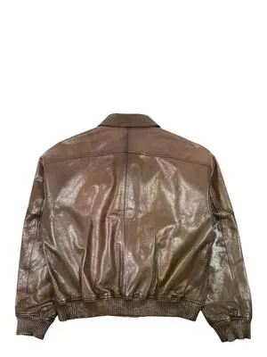 PURPLE BRAND Distressed Leather Zip Jacket - Brown