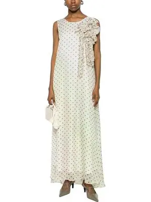 P.a.r.o.s.h Ruffled Polka-dot Maxi Dress - Neutrals