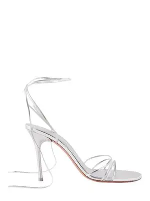 Amina Muaddi Lori Metallic Leather Sandals - Silver