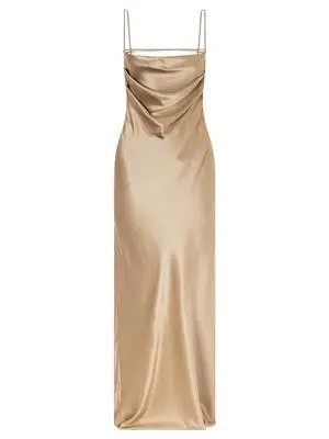 Saint Laurent Draped Silk-satin Maxi Dress - Brown