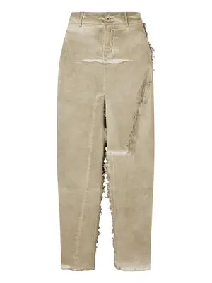 Rick Owens Frayed Denim Midi Skirt - Neutrals