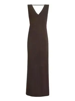Brunello Cucinelli Cotton Rib Knit Dress With Monili - Brown