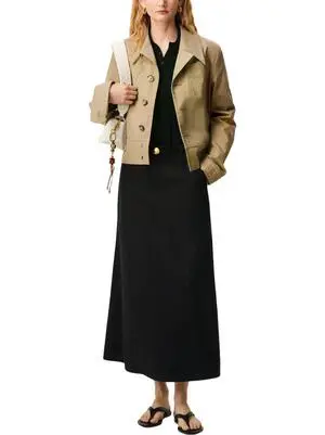 AMI Paris Blended Linen Long Trapeze Skirt - Black