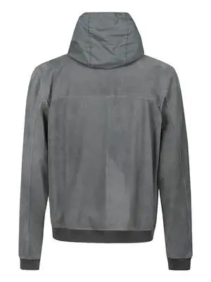MOORER Moorer Grey Suede Hooded Jacket With Press-Stud Fastening Grey