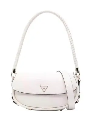 Guess Danya Textured Shoulder Bag With Logo Plaque - Neutrals