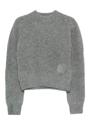 Cecilie Bahnsen Flower Appliqué Ribbed Knit Sweater - Grey