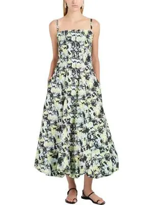 Proenza Schouler White Label Floral Print Square Neck Dress - Blue
