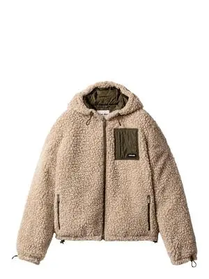 Miu Miu Wool-blend Teddy Bomber Jacket With Hood - Neutral