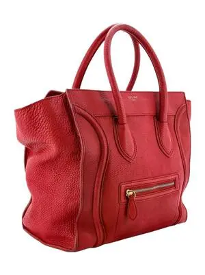 Celine Luggage Bag Grainy Leather Mini Tote Bag - Red