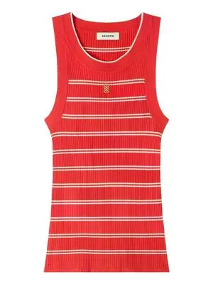 Sandro Striped Ribbed Vest Top - Red