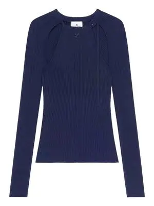 COURREGES Courrèges Ribbed Knit Cut-Out T-Shirt Blue