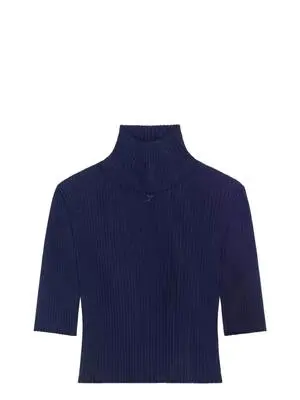 COURREGES Ribbed Knit Cropped Top With Logo Detail - Blue
