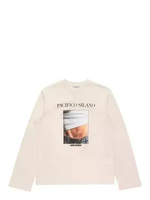 Acne Studios Logo Print Long Sleeve T-shirt - Neutrals