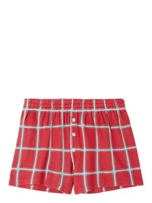 Guest In Residence Picnic Checked Silk And Linen-blend Jacquard Shorts - Red
