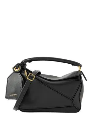 Loewe Featherlight Puzzle Mini Textured-leather Shoulder Bag - Black
