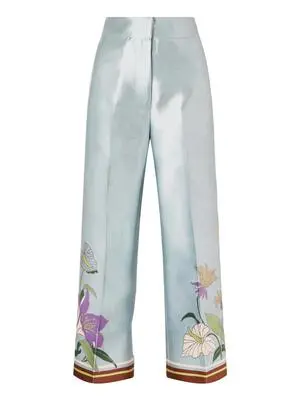 ALEMAIS Alfie Floral Print Recycled Taffeta Wide-leg Trousers - Blue
