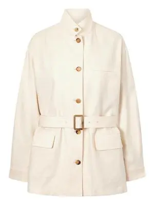 Loro Piana Lismore Belted Linen And Wool-blend Jacket - Orange
