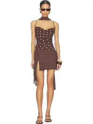 RUNAWAY THE LABEL Alora Scoop Neck Mini Dress - Chocolate