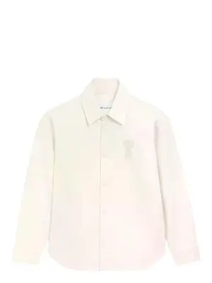 AMI Paris Cotton Twill Shirt With De Coeur Patch - Neutrals