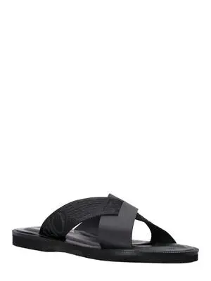 Emporio Armani Leather Crossover Strap Sandals - Black
