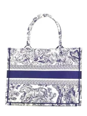 Dior Embroidered Canvas Medium Tote Bag - Blue