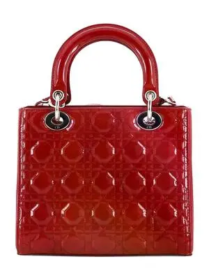 Dior Lady Cannage Quilt Patent Medium Satchel - Red