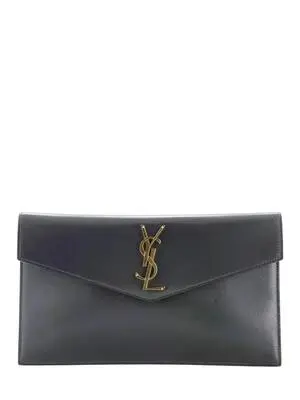 Saint Laurent Uptown Pouch Leather Clutch Bag - Grey