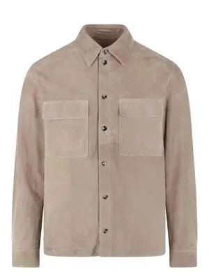 Agnona Patch-pockets Shirt Leather Jacket - Neutrals