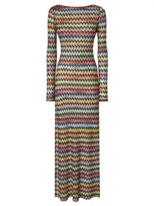 Missoni Long-sleeve Zigzag-pattern Beach Dress Brown