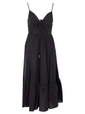 Michael Kors Cotton V-neck Strappy Tiered Midi Dress - Black