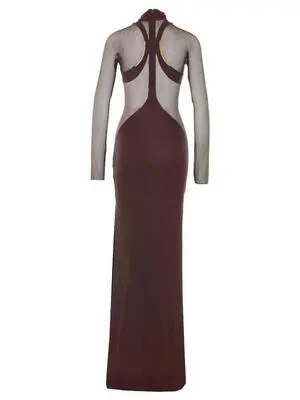 Elisabetta Franchi High-neck Transparent-sleeve Maxi Dress - Brown