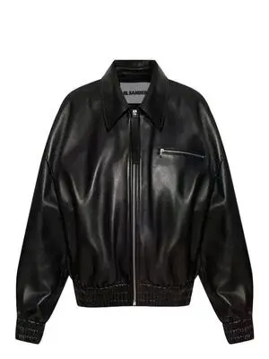 JIL SANDER Leather Bomber Jacket - Black