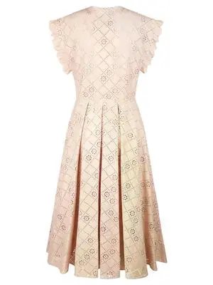 Alberta Ferretti Broderie Anglaise Ruffled Midi Dress - Neutrals