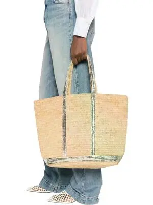 Vanessa Bruno L Raffia Sequined Tote Bag - Neutrals