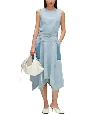 3.1 Phillip Lim Patchwork Belted Cotton Midi Dress - Blue