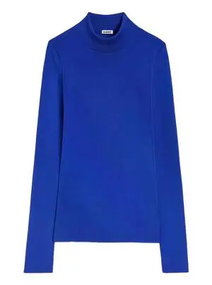 JIL SANDER Mock Neck Ribbed Knit Jumper - Blue