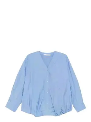 JNBY V-neck Blouse With Button Cuffs And Elasticated Hem - Blue