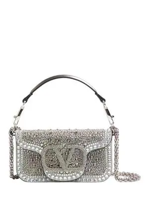 Valentino Garavani Small Locò Shoulder Bag With Rhinestones - Silver