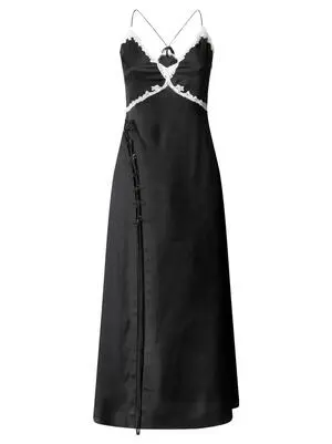 Pinko Albino Lace-trim Satin Long Dress - Black
