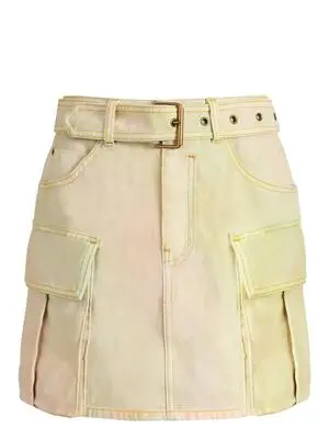 Balmain Belted Faded Denim Mini Skirt - Neutrals